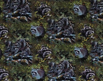 Raccoon Fabric Raccoon Leaves Flowers by Caja Design Raccoon Baby ...