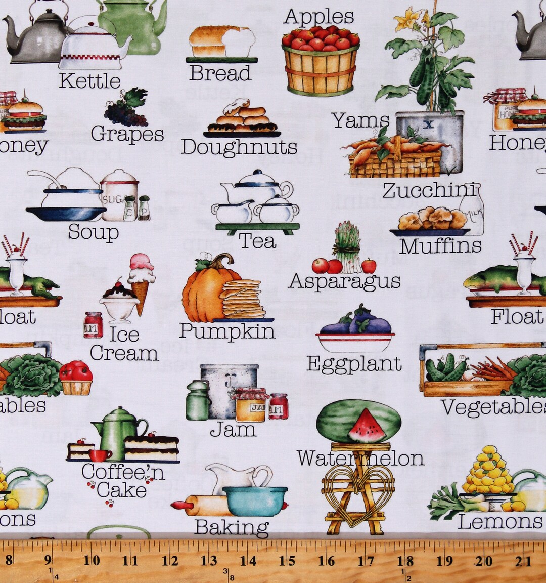 Cotton Food Baking Fruits Vegetables Hungry Animal Alphabet White ...