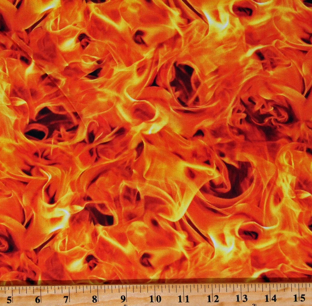 Cotton Fire Flames Open Air Orange Cotton Fabric Print by the Yard ...