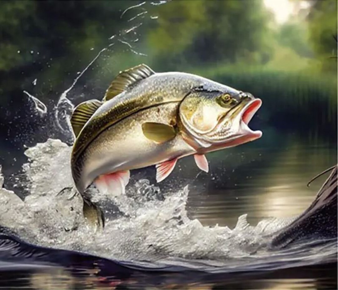 36" X 44" Panel Largemouth Bass Fishing Wildlife Sports Cotton Fabric ...