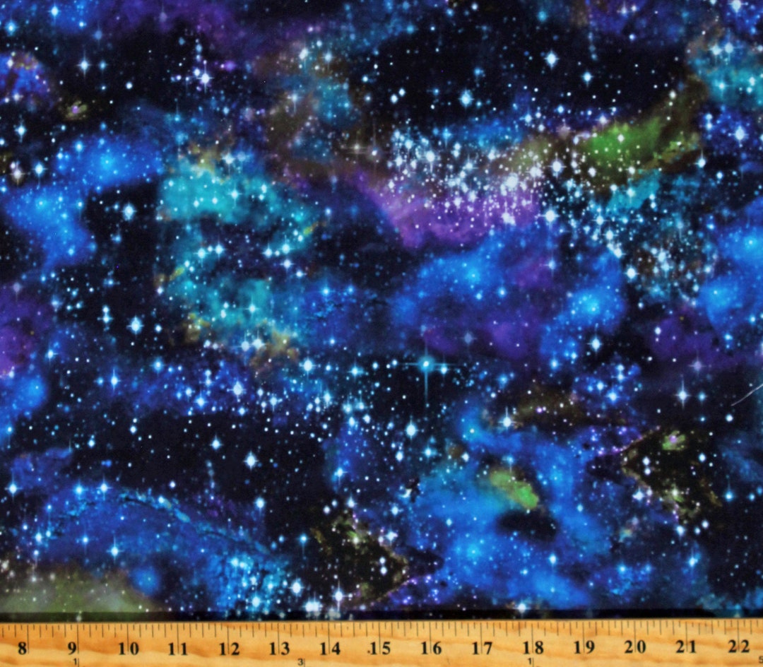 Cotton Galaxy Outer Space Stars Galaxies Stargazers Digital Blue Purple ...