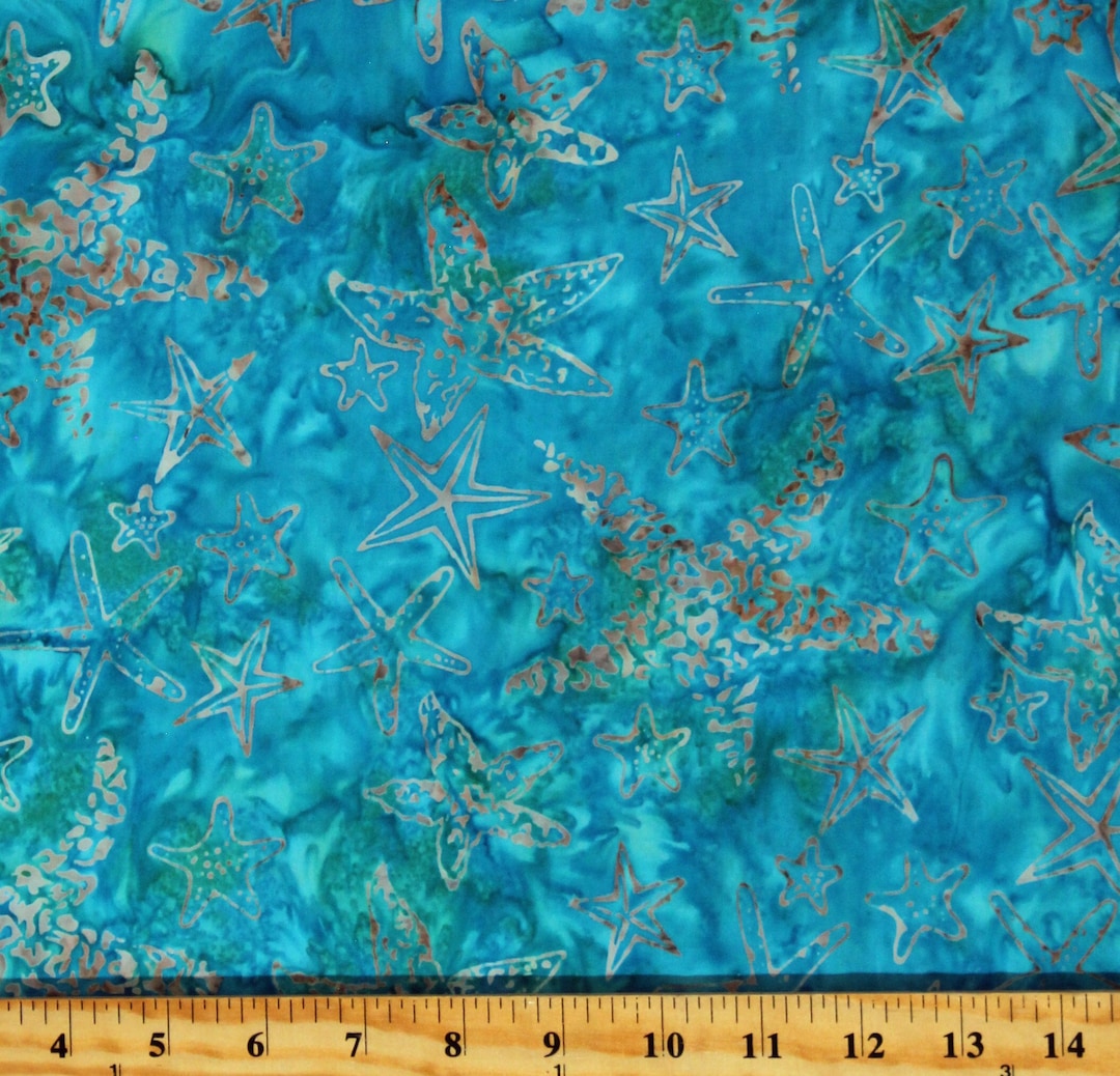 Cotton Batik Starfish Sea Ocean Animals Along the Shores Bali Batiks Blue Seasalt Cotton Fabric ...