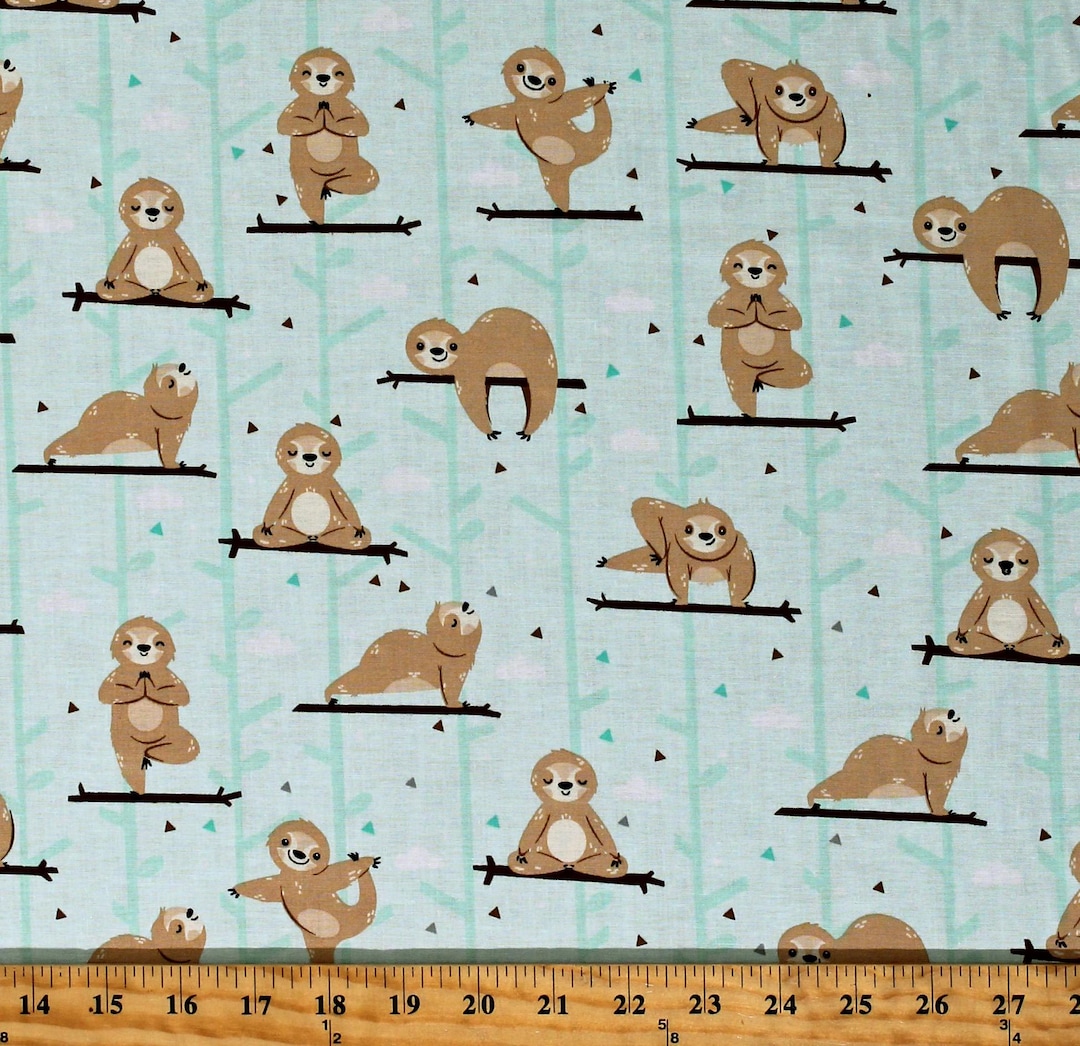 Cotton Sloth Yoga Robert Kaufman Animals Exercise Sports Poses ...