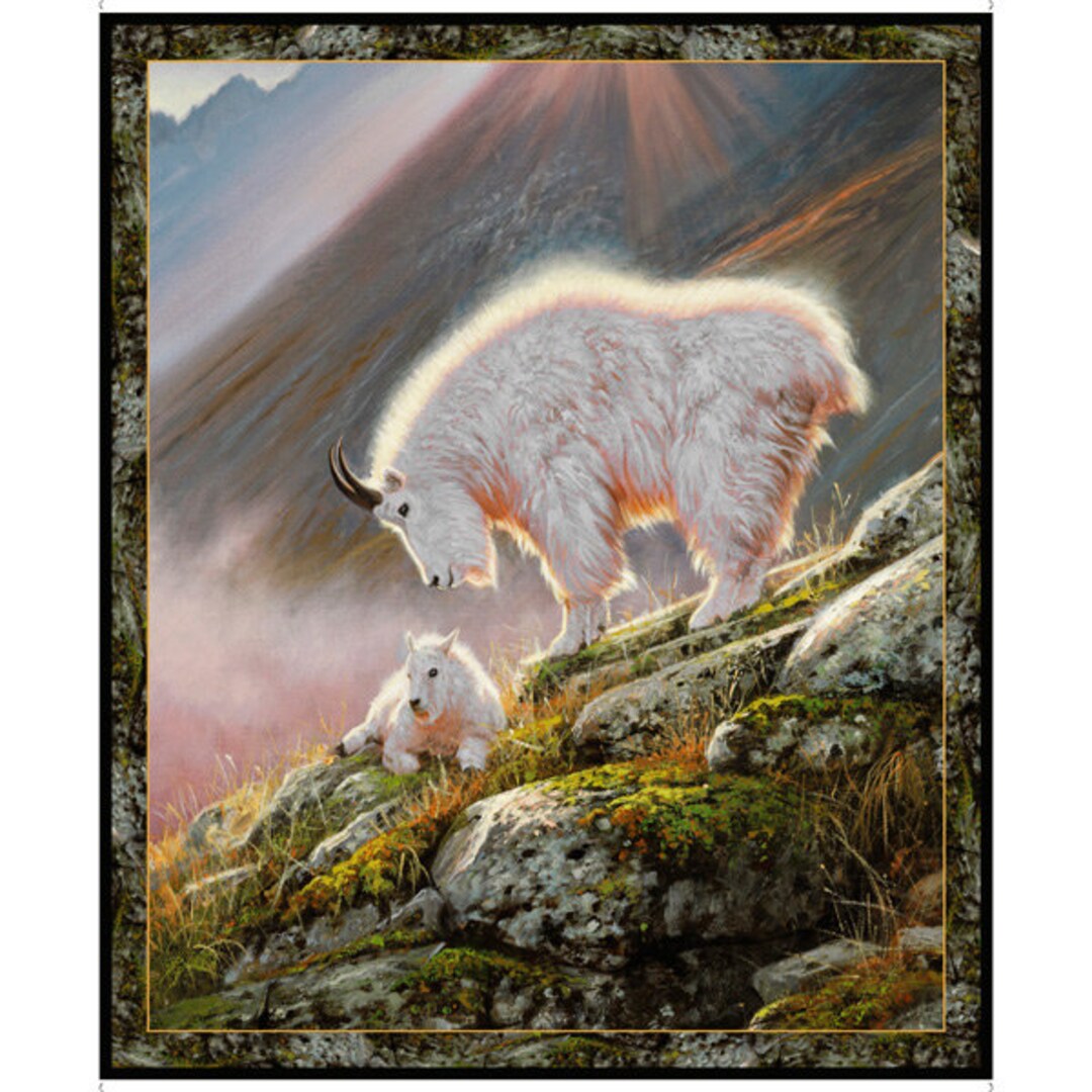 36 X 44 Panel Mountain Goat Kid Animals Cream Cotton Fabric Panel 1649 ...