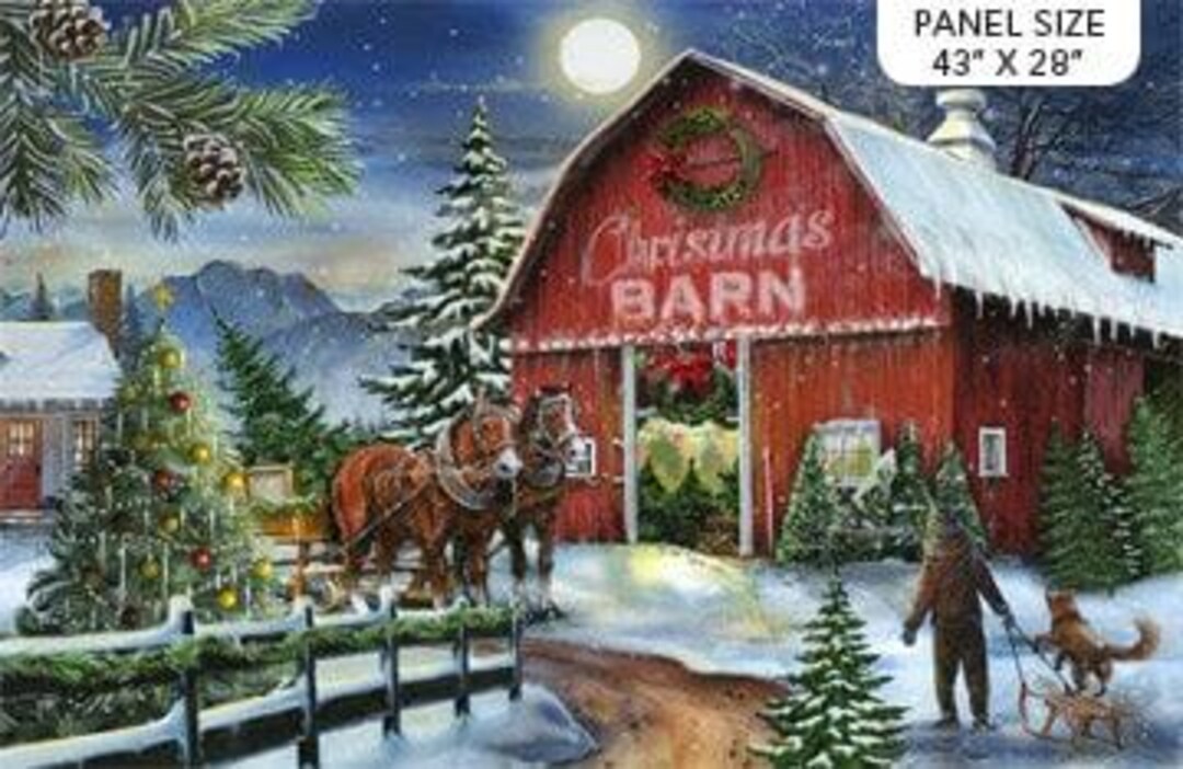28.5" X 44" Panel Winter Christmas Wish Trees Lights Horses Bells ...