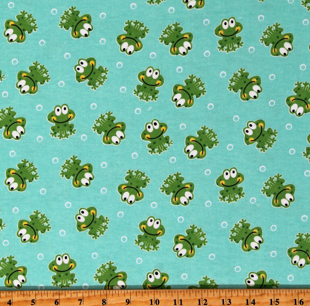 Flannel Frogs Animals Cute Froggies on Aqua Kids Children's Cotton ...