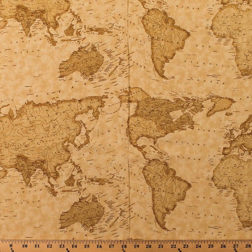 Cotton World Maps Vintage-look Nautical Map Countries - Etsy