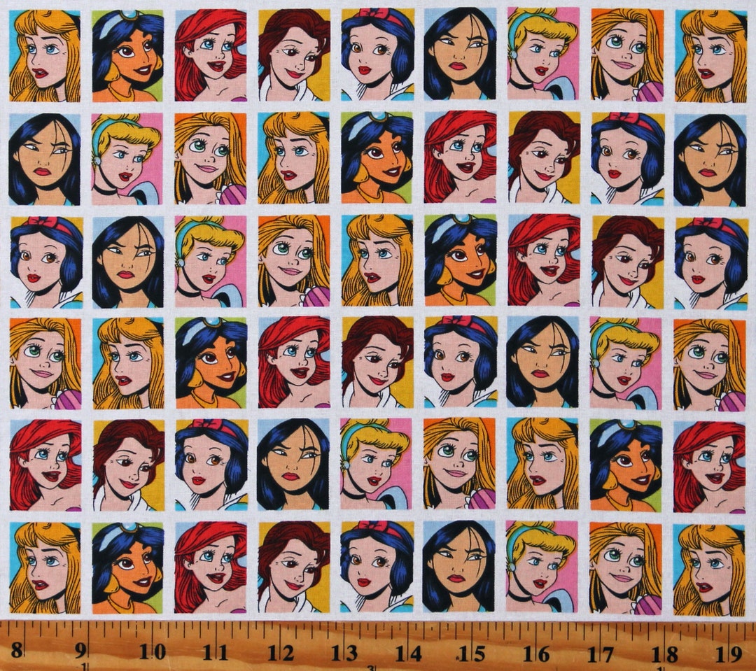 Cotton Disney Princesses Princess Grid Faces Kids Children's Cotton ...