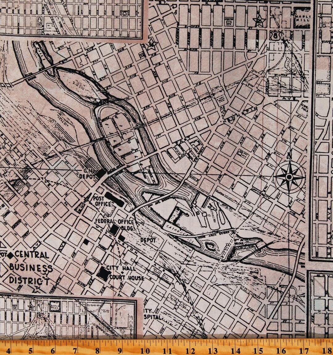 108" Wide Tim Holtz Eclectic Elements Quilt Backing Map Streets River ...