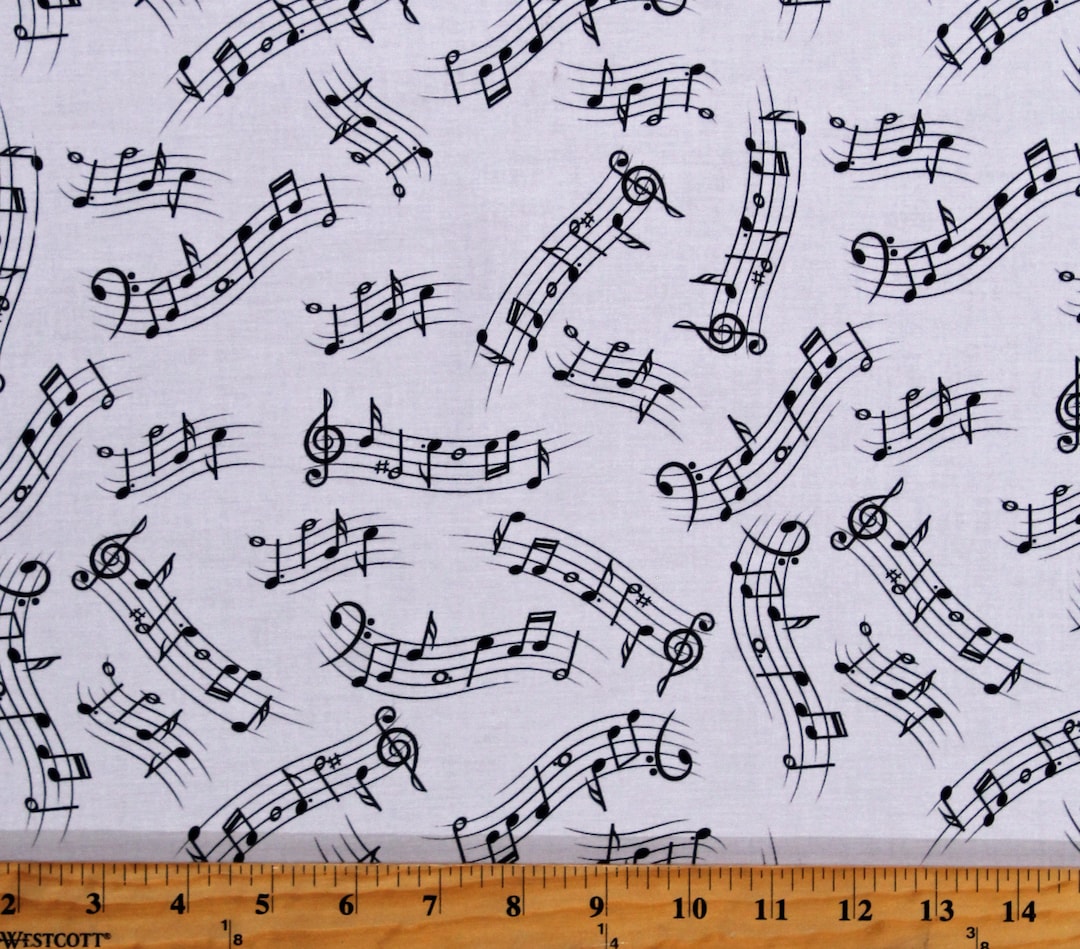 Cotton Sheet Music Swirls Notes Clefs Musicians Band Orchestra Piano ...