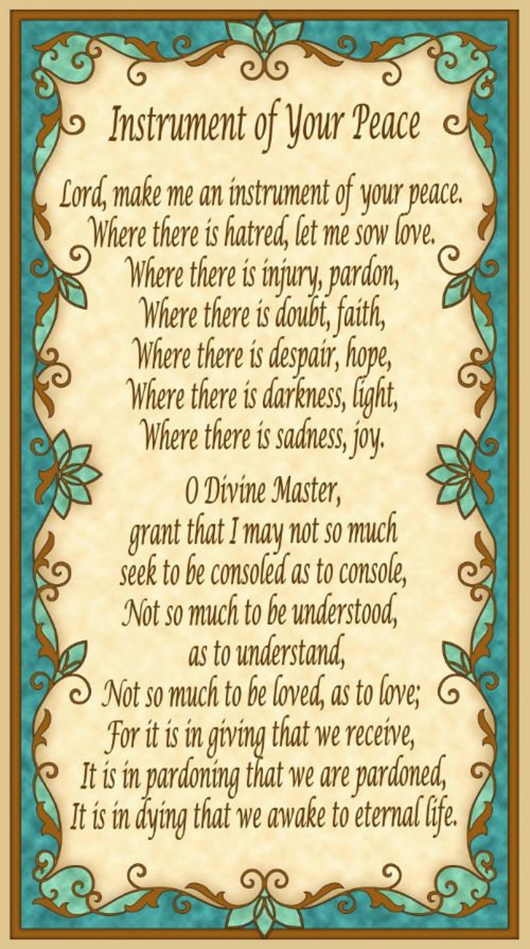 24.25" X 44" Panel Instruments of Peace Prayer of Saint Francis of ...