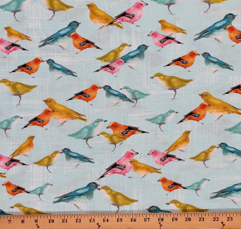 Cotton Birds Animals on Sky Blue Birdies Flutter Cotton Fabric | Etsy