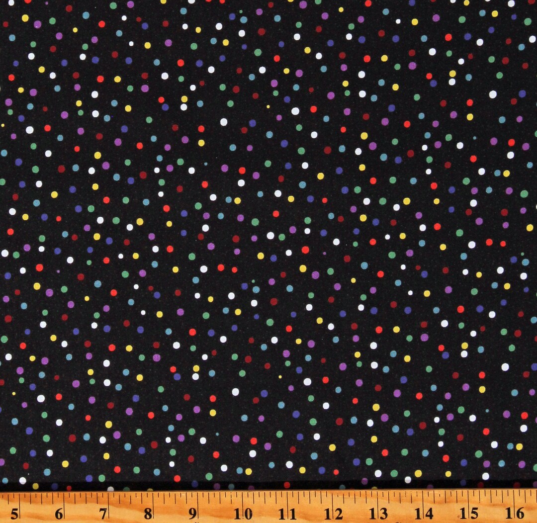 Cotton Multi Black Dot Colorful Circles Polka Dots Spots Rainbow Black ...