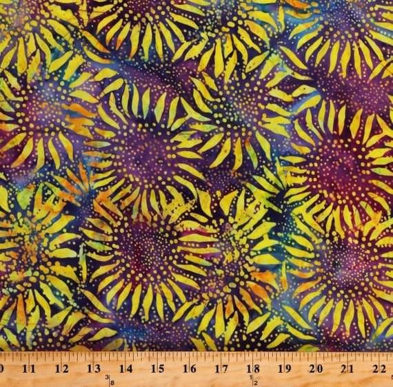 Cotton Batik Flowers Suns Sunflowers Colorful Rainbow - Etsy