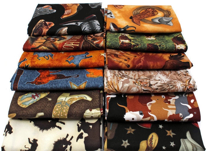 10 Fat Quarters - Assorted Western Cowboys Old West Out West Horses ...