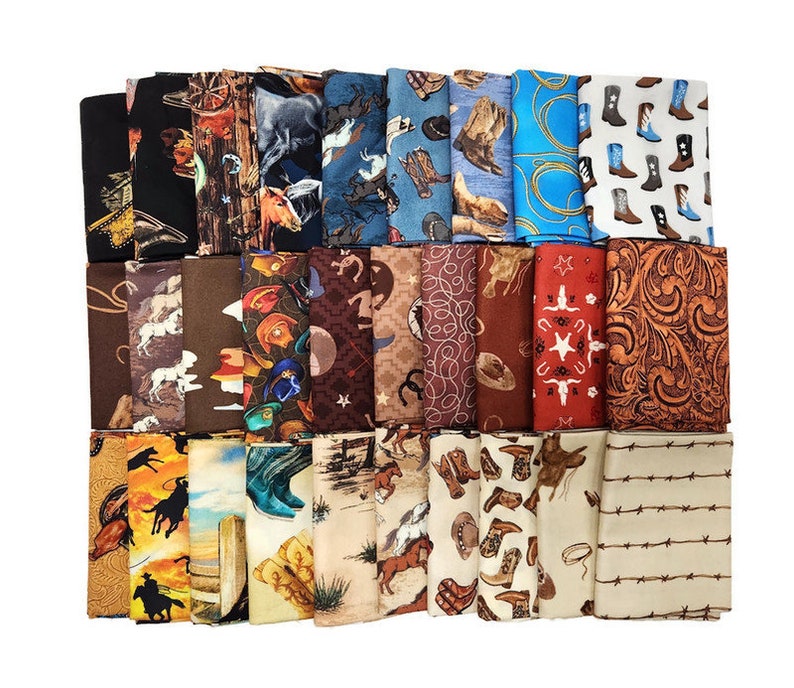 10 Fat Quarters - Assorted Western Cowboys Old West Out West Horses ...