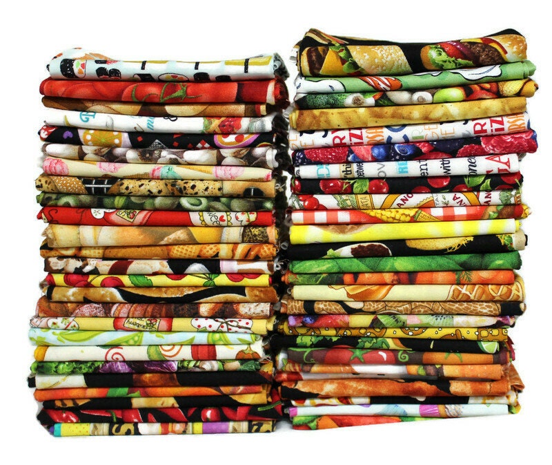 10 Fat Quarters - Food Kitchen Culinary Cuisine Fruit Veggies Candy ...