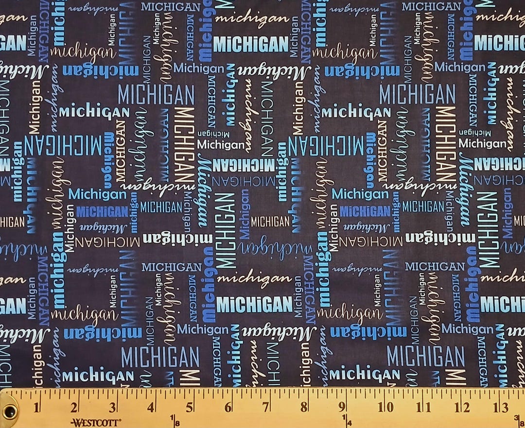Cotton Michigan Words Allover Scripts Writings Fonts Navy Cotton Fabric ...