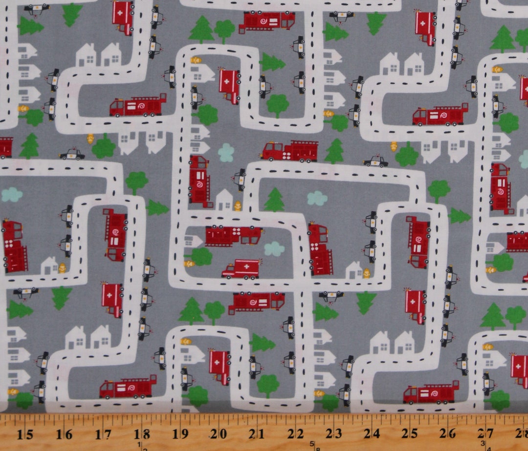 Cotton Roads Cars Transportation Travel on the Go Gray Cotton Fabric ...