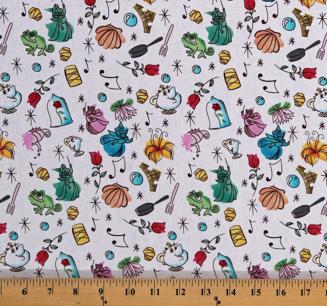 Cotton Princess Icon Toss Disney Motifs Princesses Fairytales White ...