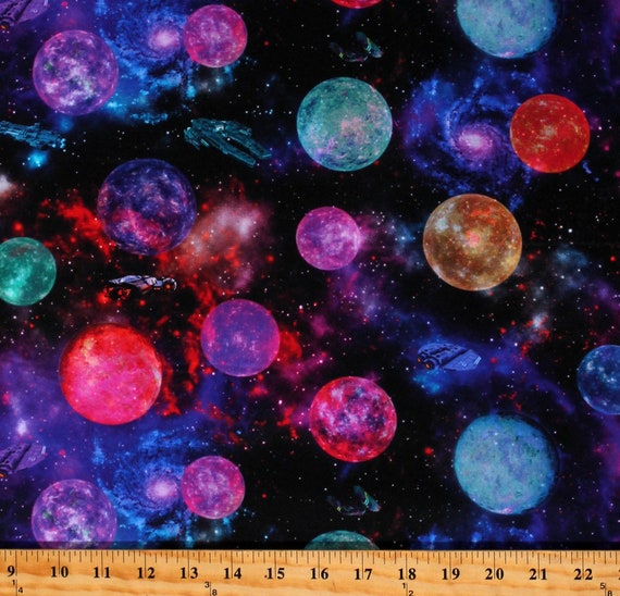 Cotton Outer Space Planets Stars Galaxy Spacecraft Solar - Etsy