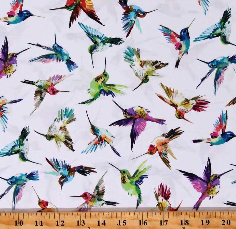 Cotton Hummingbirds Rainbow Colorful Birds Cotton Fabric Print | Etsy
