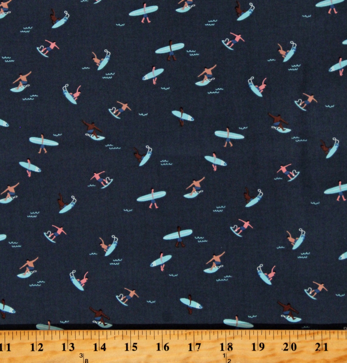 Cotton Surfing Water Ocean Waves People Riptide Blue Cotton - Etsy