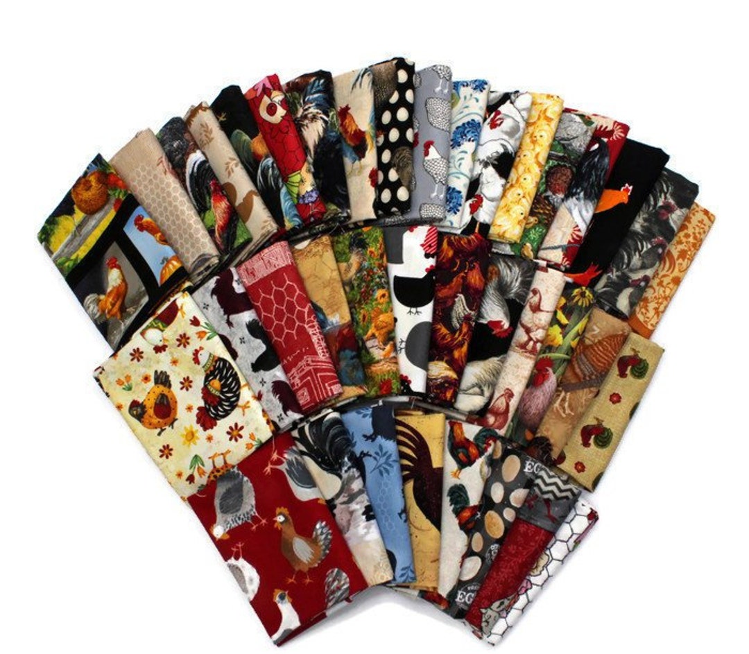 10 Assorted Fat Quarters - Chickens Roosters Hens Chicks Hen Fowl Birds ...