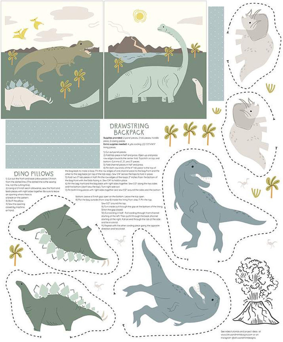 36" X 44" Panel Roar Dinosaur Dinos Animals Pathway Cartoon Trees ...