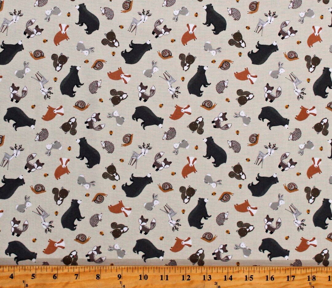 Cotton Woodland Animals Critters Bears Bunnies Foxes Deer Hedgehogs ...