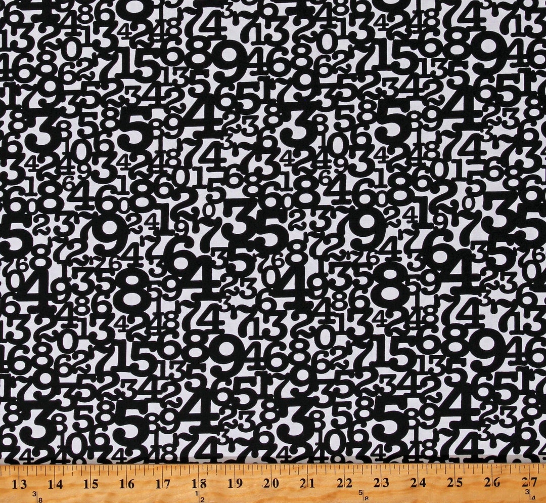 Cotton Numbers Counting Math 123 Type Cast Black on White Cotton Fabric ...