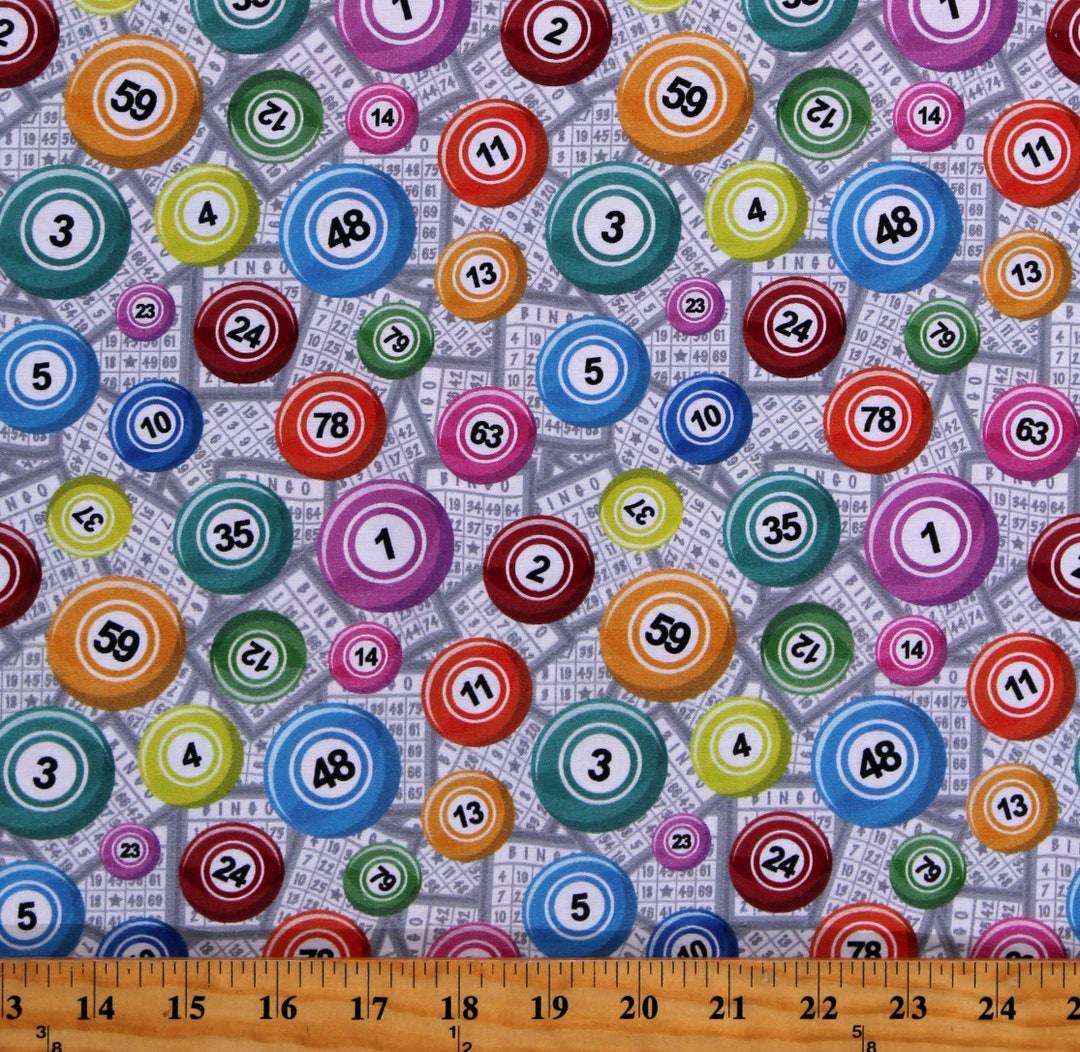 Cotton Bingo Cards and Balls Games Materials White Cotton Fabric Print ...