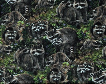 Raccoon Fabric Raccoon Leaves Flowers by Caja Design Raccoon Baby ...