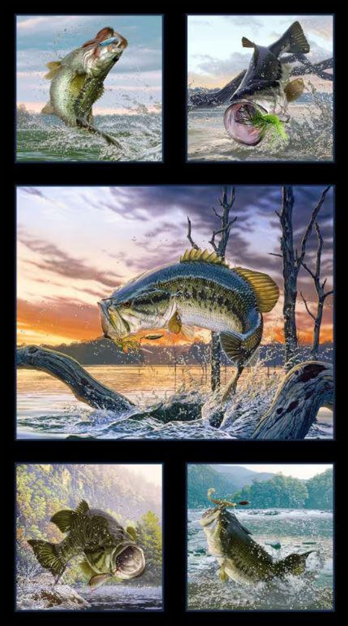 24" X 44" Panel Tight Lines Elizabeth's Studio Fishes Fishing Fisherman ...