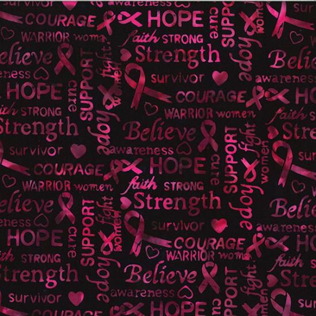 Cotton Batik Black Cherry Cancer Words Script Hoffman California ...