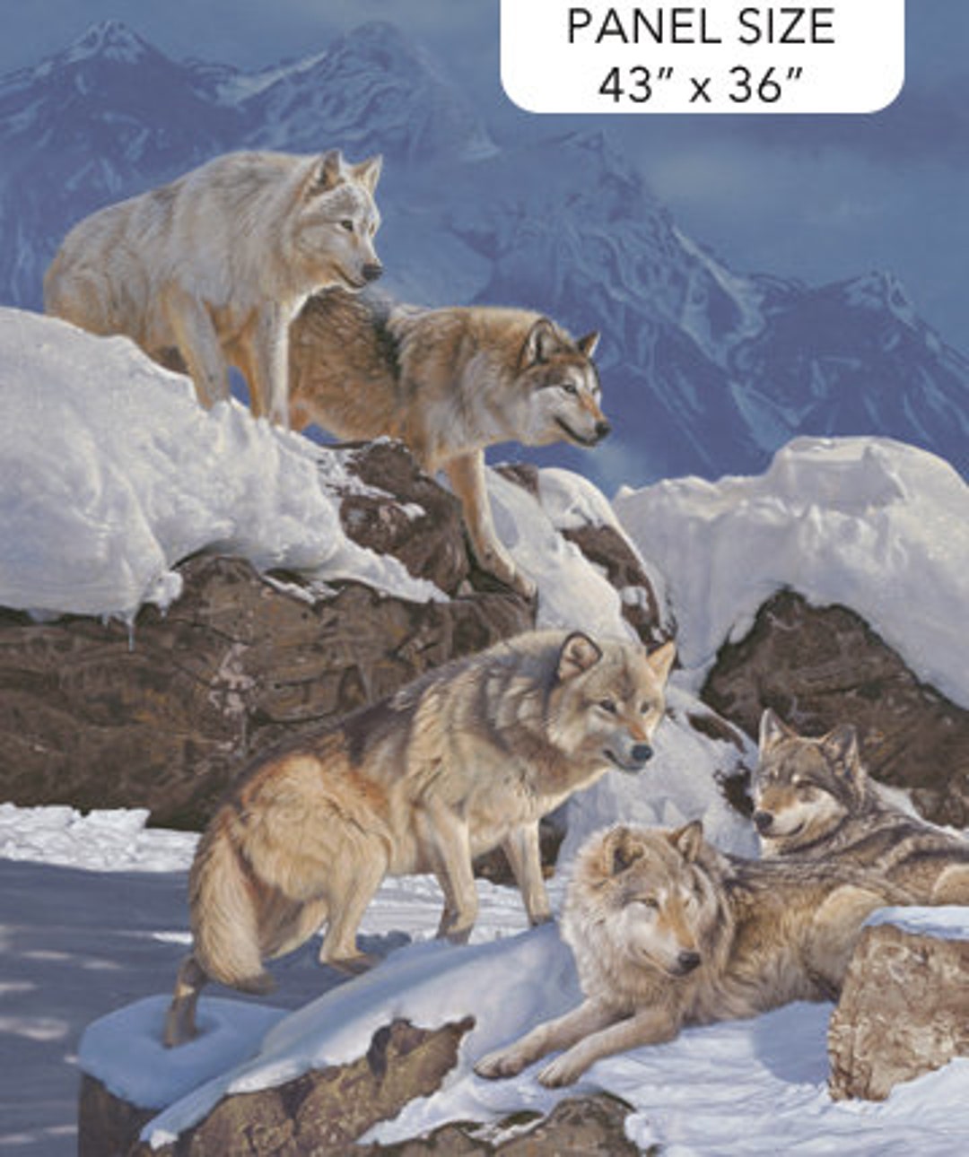 36" X 43" Panel Wolves Wolf Animals Wildlife Winter Gathering Cotton ...