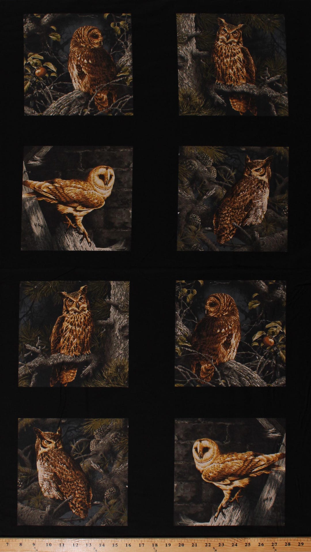 24" X 44" Panel Owls Barn Owls Screech Owl Birds Animals Wildlife ...