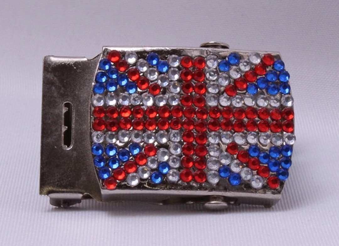 Union Jack British Flag Rhinestone-look Military Style Closure Belt ...