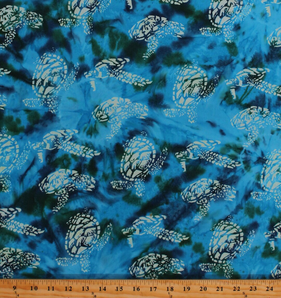 Cotton Batik Sea Turtles Animals Ocean Nautical Island Vibes Blue Batik ...
