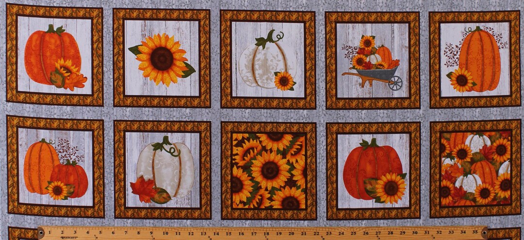 17.5" X 44" Panel Pumpkins Harvest Sunflowers Thanksgiving Fall Autumn ...