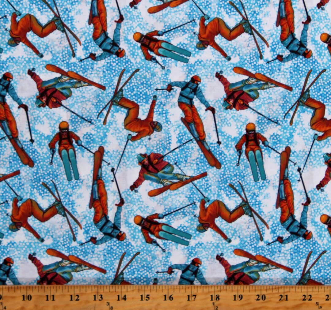 Cotton Skiing People Skiers Winter Sports Snow Freestyle Blue Cotton ...