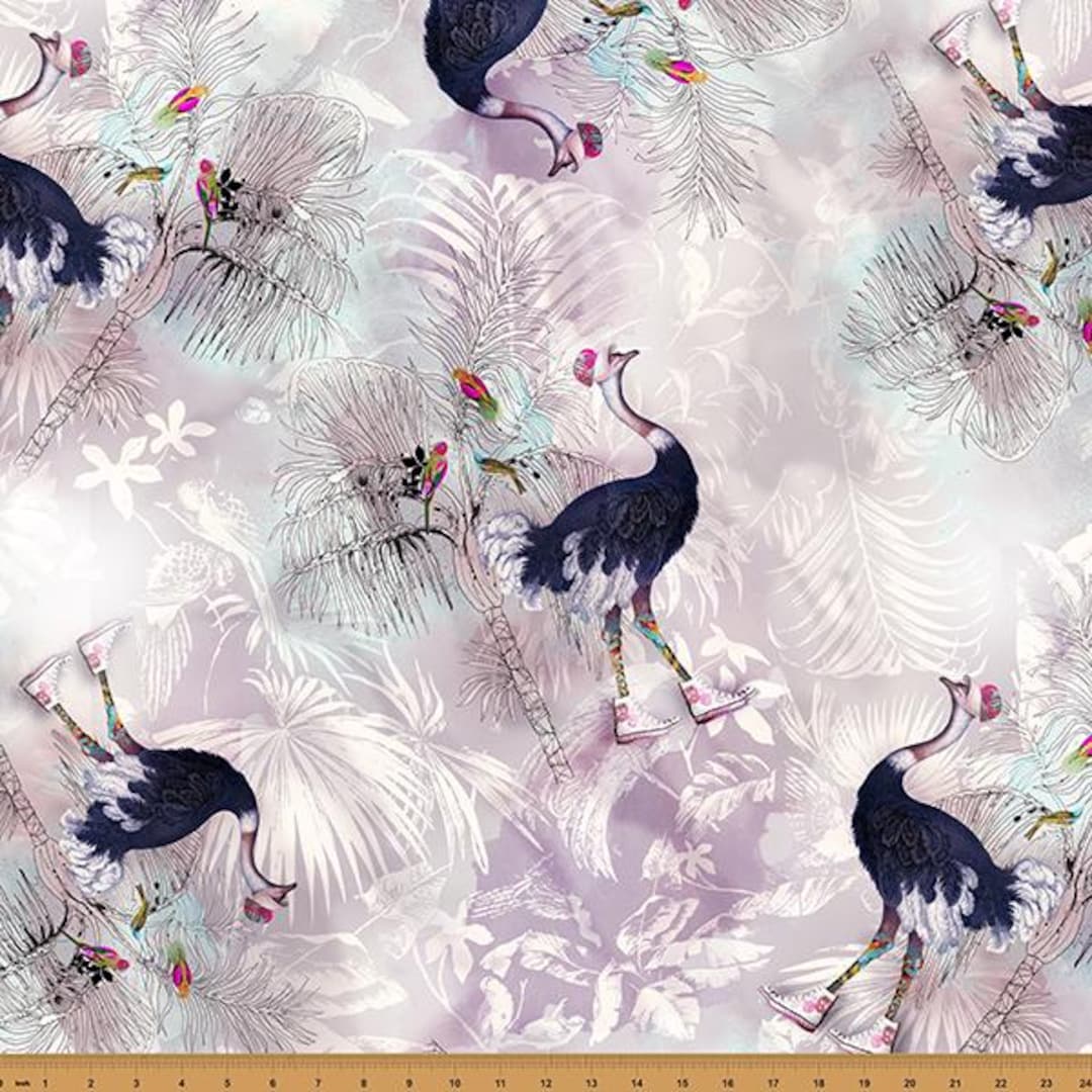Cotton Tropical Ostriches Birds Animals Multicolor Fabric Print by the ...