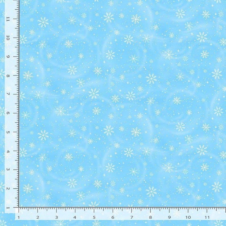 Cotton Winter Snowflakes Flurries Blizzard Swirl Light Blue Timeless ...