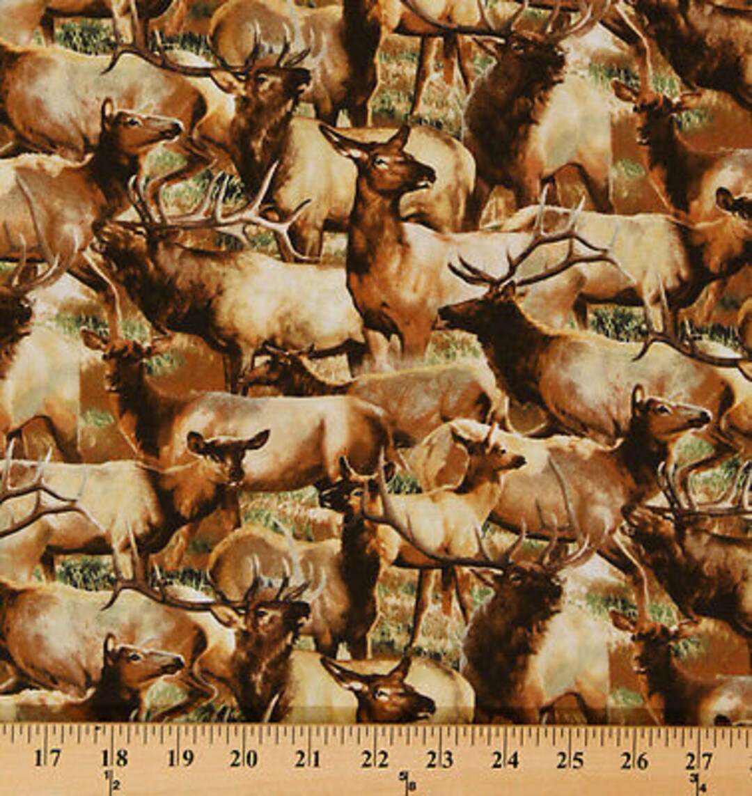 Cotton Breaking Light Packed Elk Herd Animals Wildlife Cotton Fabric ...