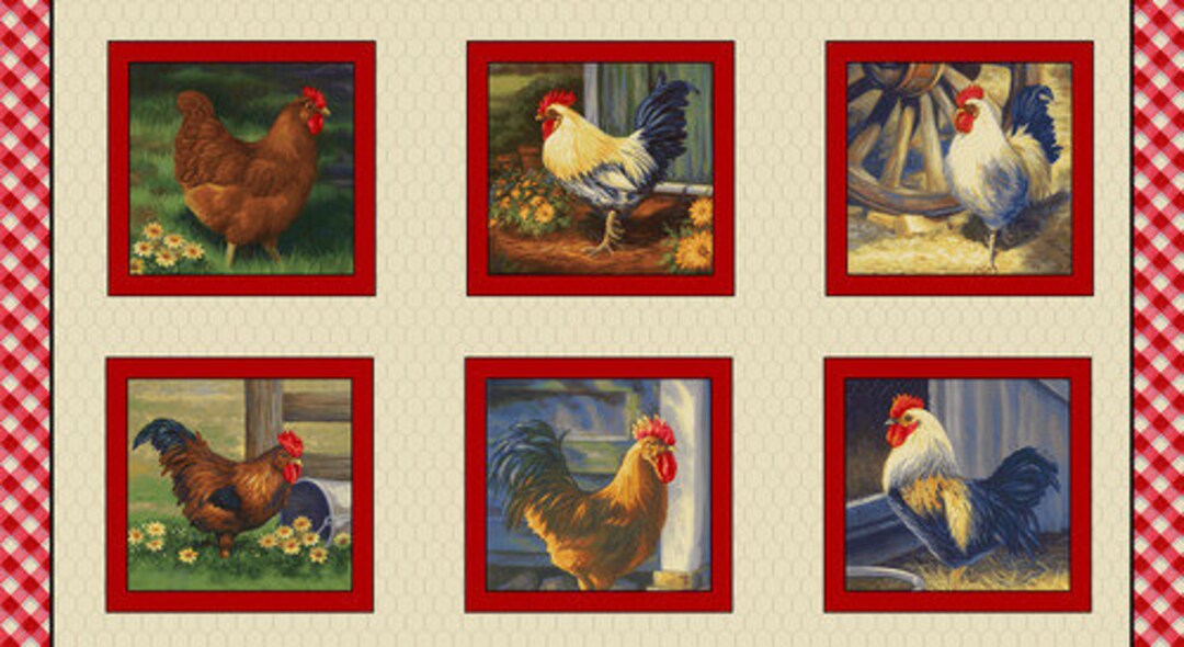 24" X 44" Panel the Chicken Club Chickens Animals Pets Farm Roosters ...