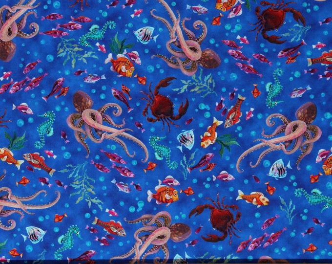 Ocean Fabric Watercolor Under Water Ocean Life Blue by ...