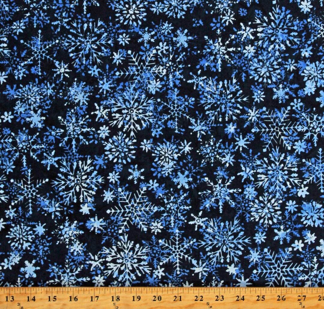 Cotton Batik Snowflakes Winter Christmas Holidays Blue Frozen in Time Cotton Fabric Print by the ...