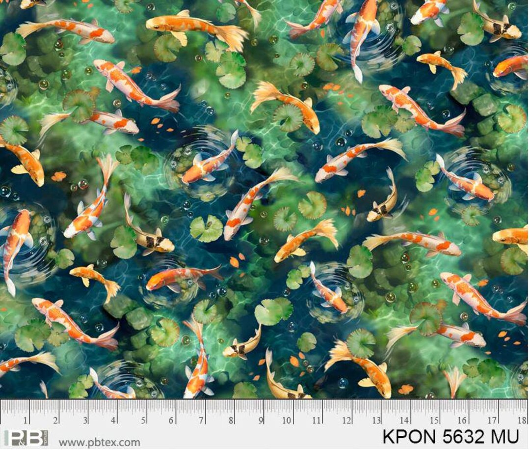 Cotton Koi Fish Pond Lily Pads Water Animals Nature Koi Pond P&B ...