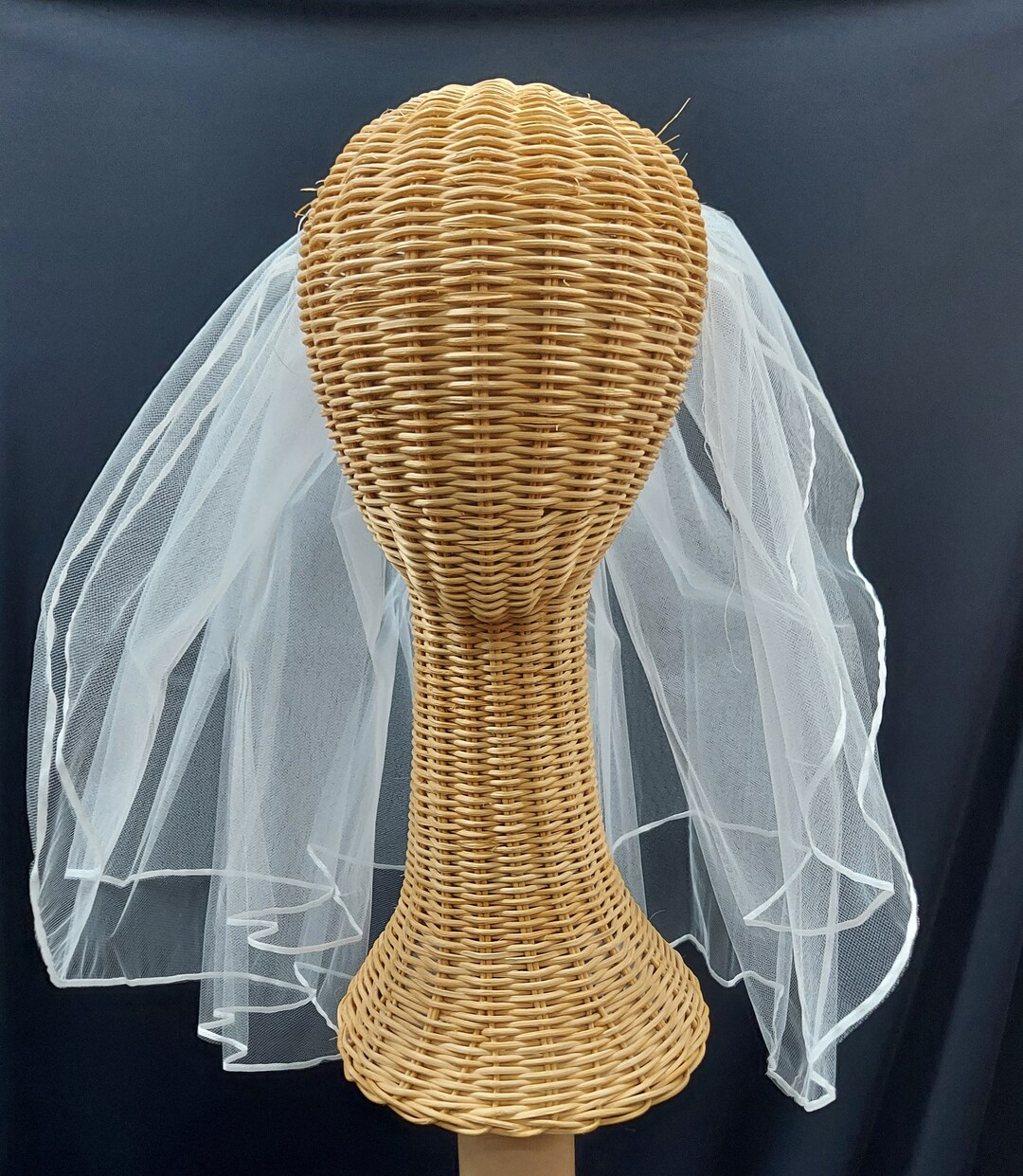 Tiered Bridal Veil - 72" Wide Shoulder Length Veil With Ribbon Finished ...