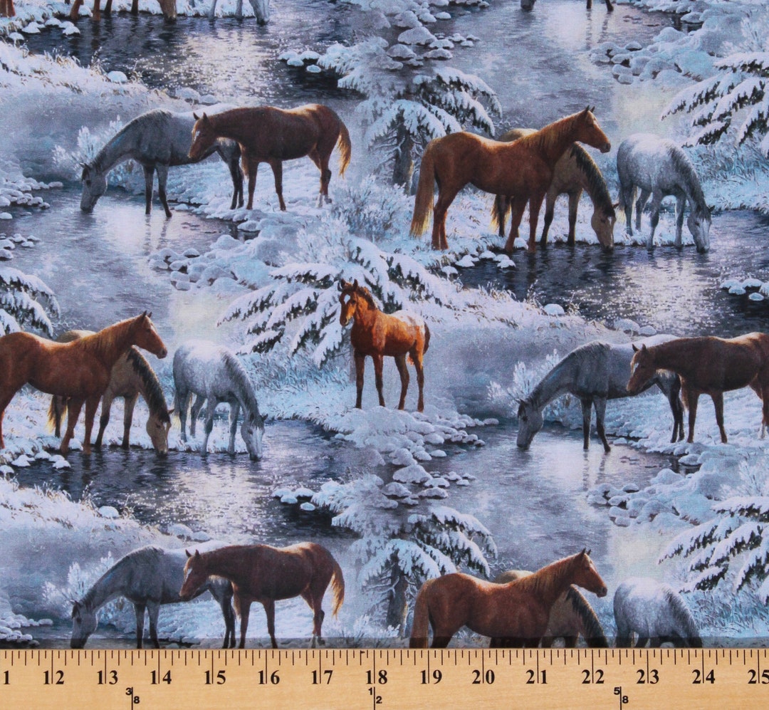 Cotton Horses Equestrian Animals Winter Scenic Crystal Glenn Wild Wings ...